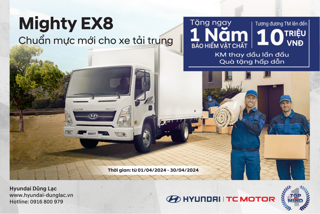 Ưu đãi lên đến 10 triệu đồng khi mua Hyundai Mighty EX8 Series chỉ có tại Hyundai Dũng Lạc ...